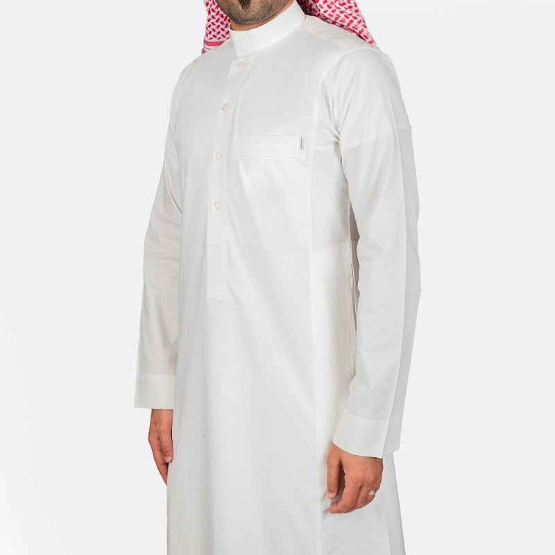 ثوب كلاسيك قطن أبيض مُصفر - أزرار – Nusuki SA